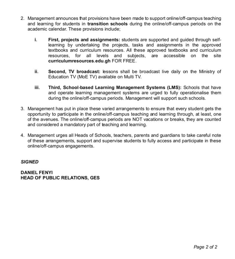 GES confirms 2025/2026 academic calendar for SHS, introduces off-campus ...